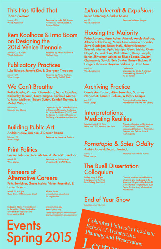 Get Lectured: Columbia GSAPP, Spring '15 | News | Archinect