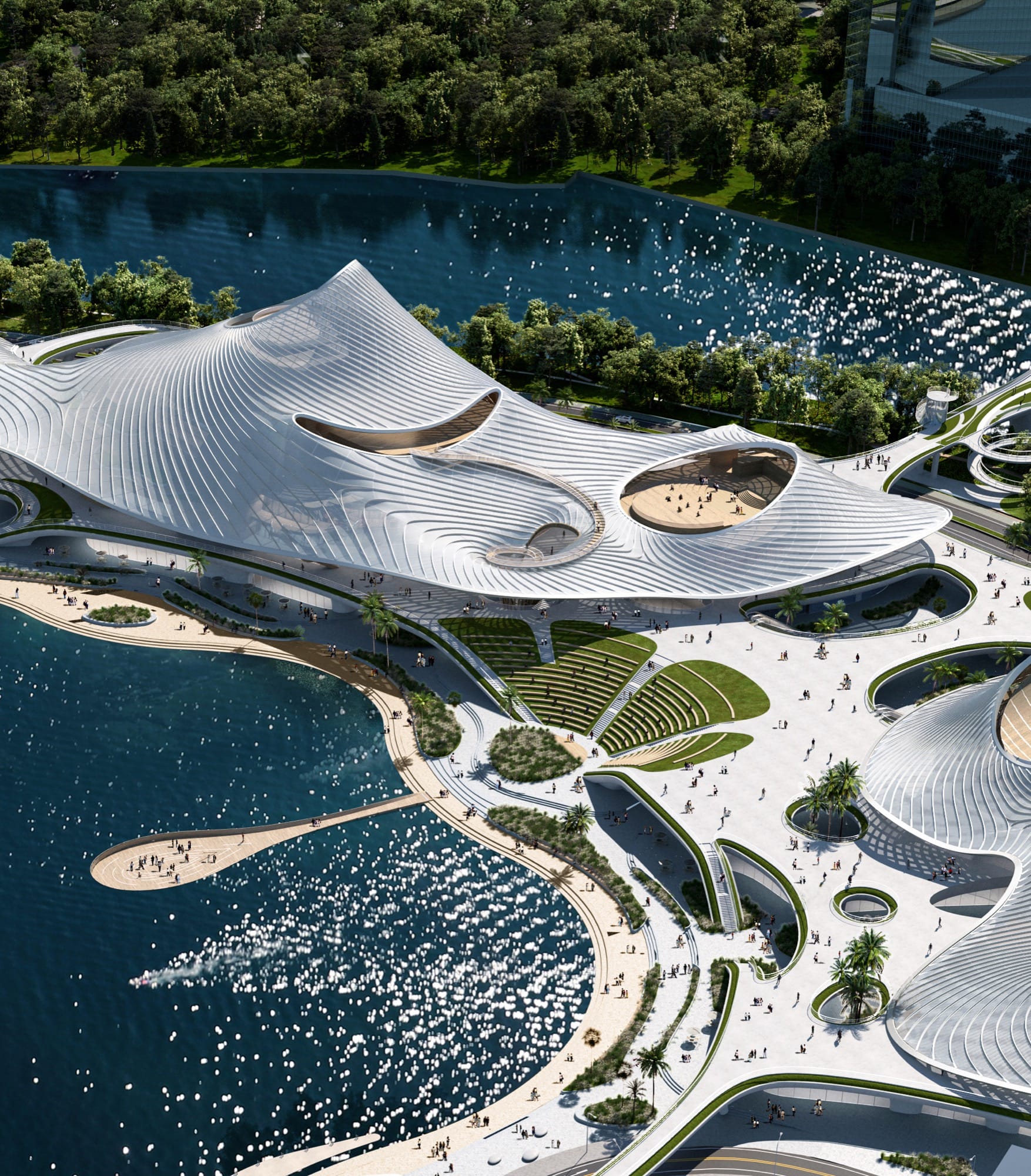 MAD designs Chinese waterfront arts center as a ‘gentle ripple by the lake’ | News | Archinect