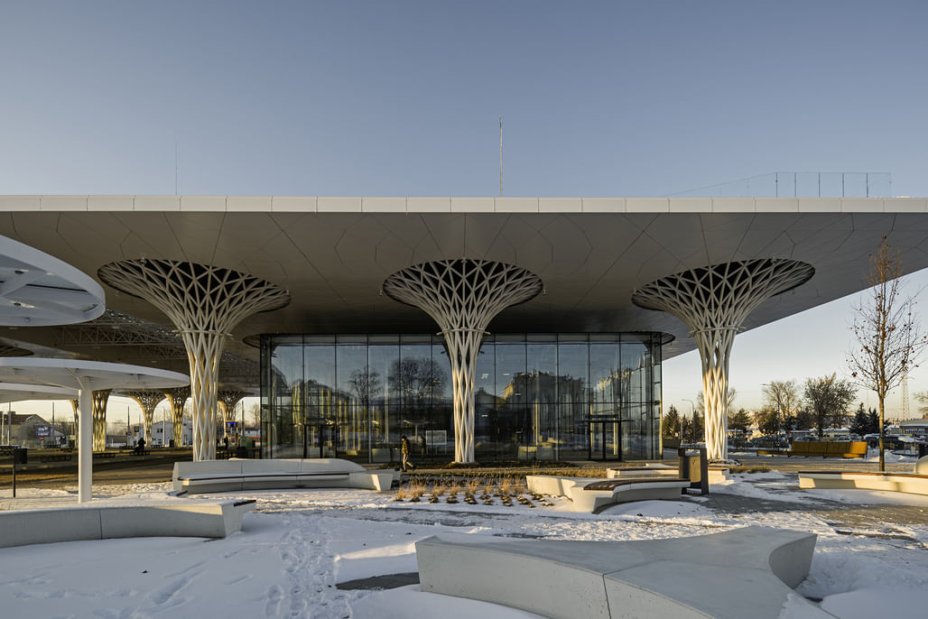Polish transport center with tree-trunk inspired columns completed by ...