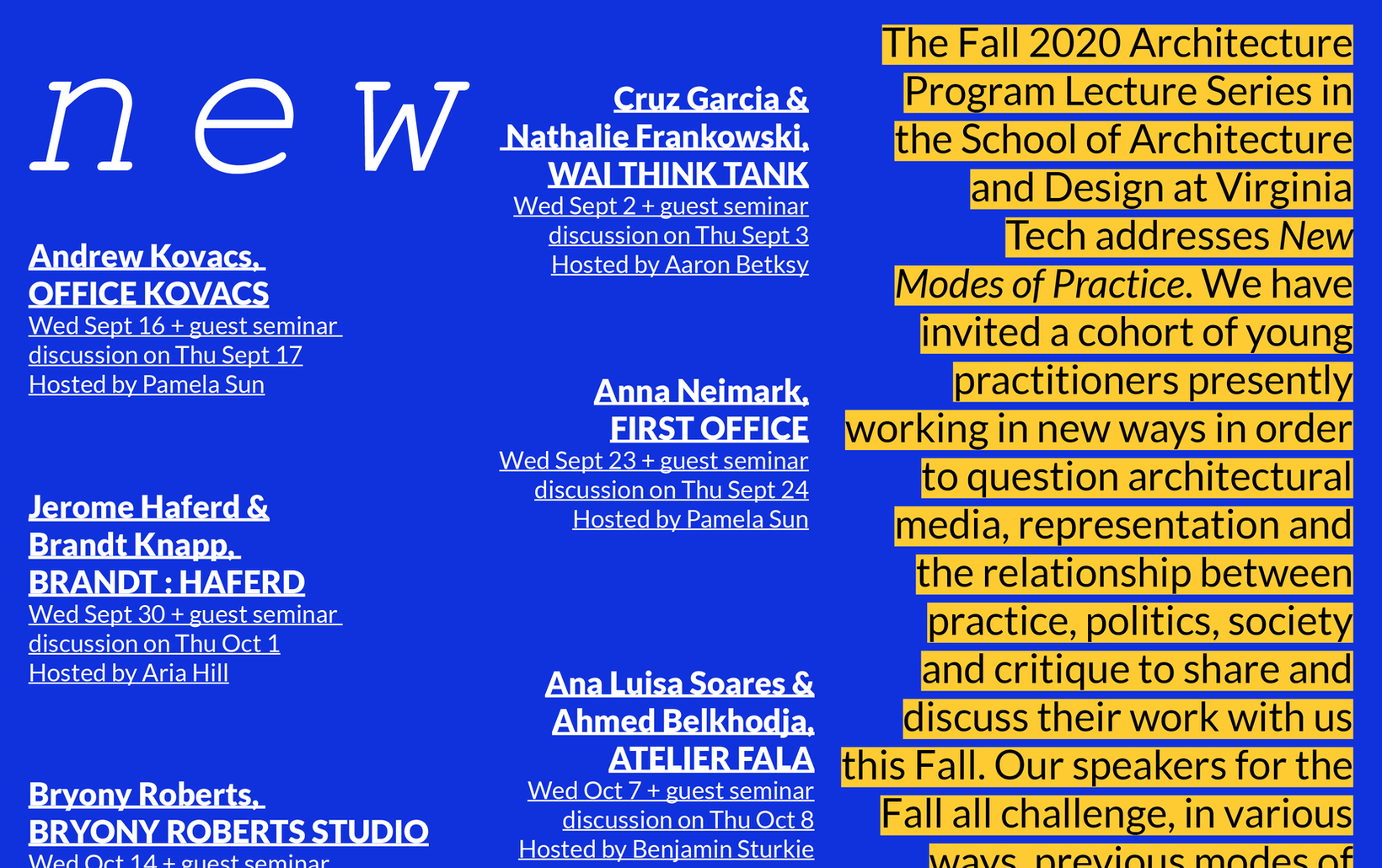 Get Lectured: Virginia Tech, Fall '20 | News | Archinect