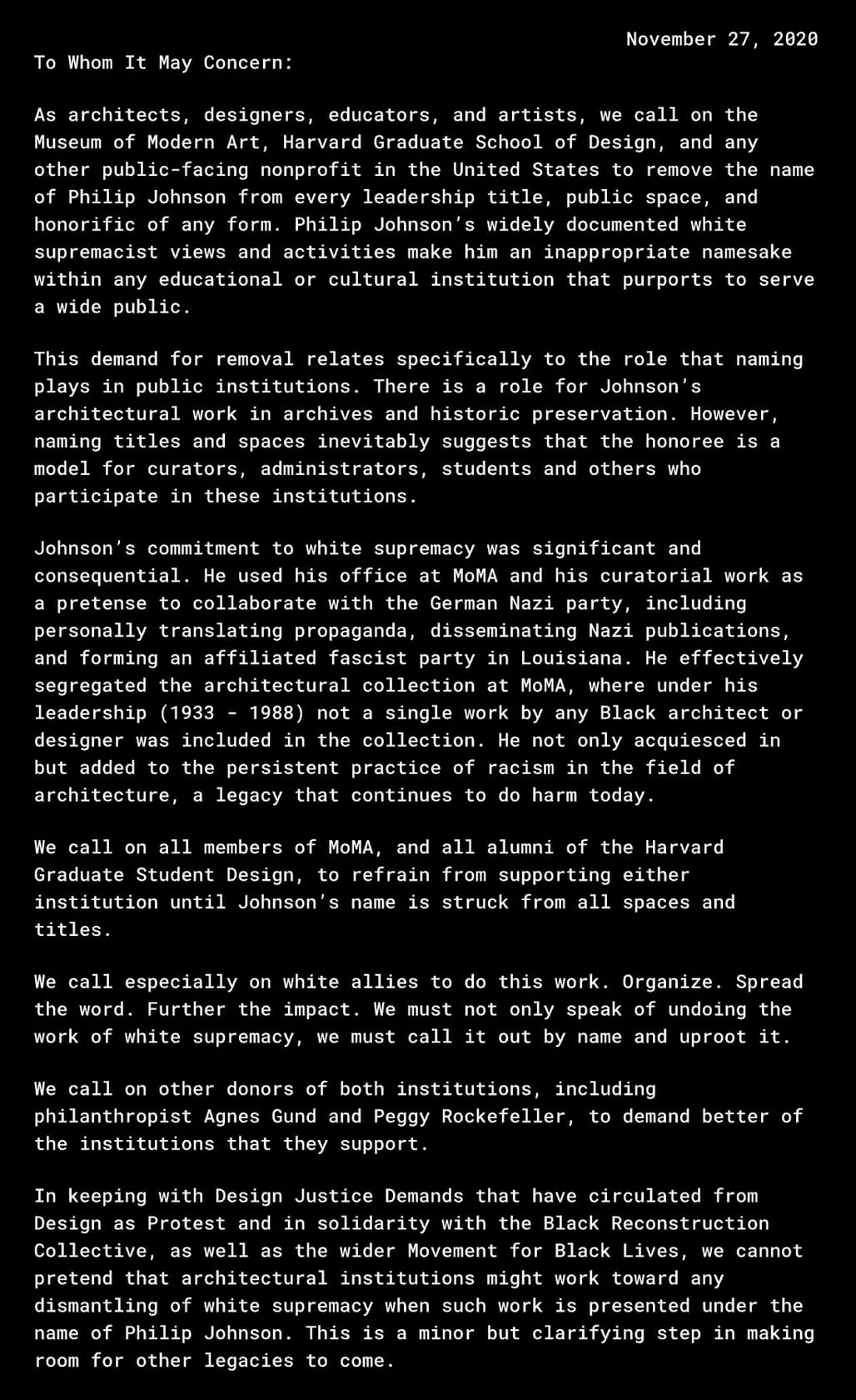 Creative community issues a call to remove Philip Johnson's name ...