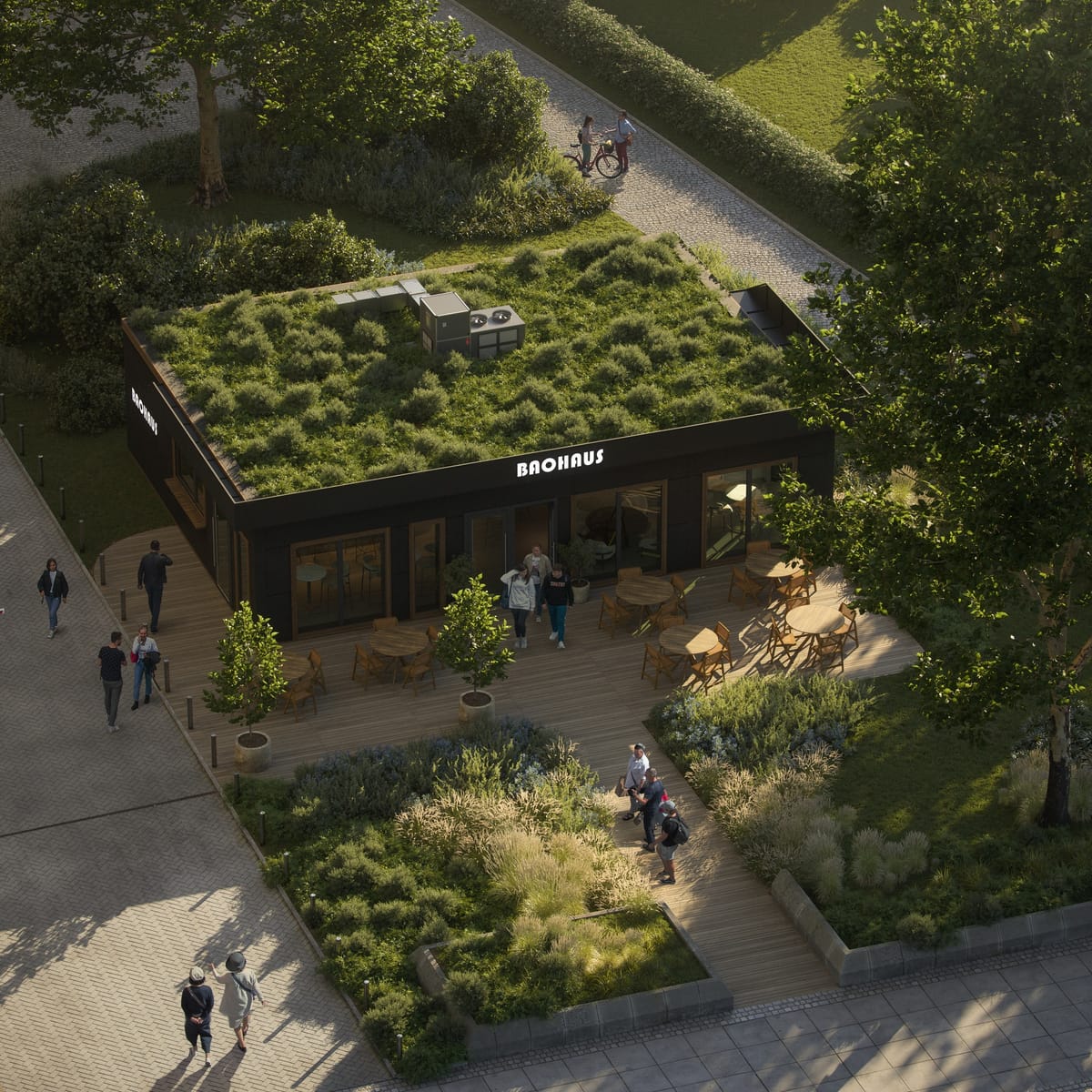 Exterior visualization of a stylish pop-up-style restaurant | Render ...