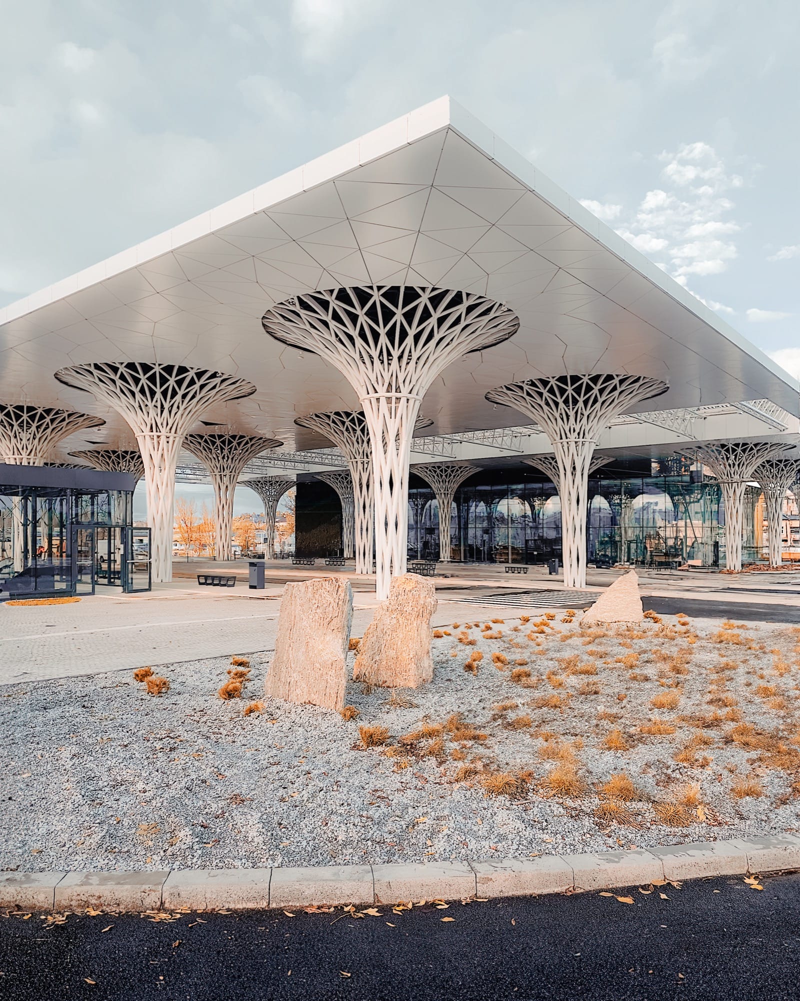 Polish transport center with tree-trunk inspired columns completed by ...