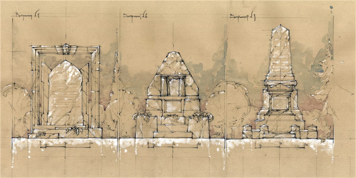 the project of tombstones (variants) for the Transfiguration cemetery ...