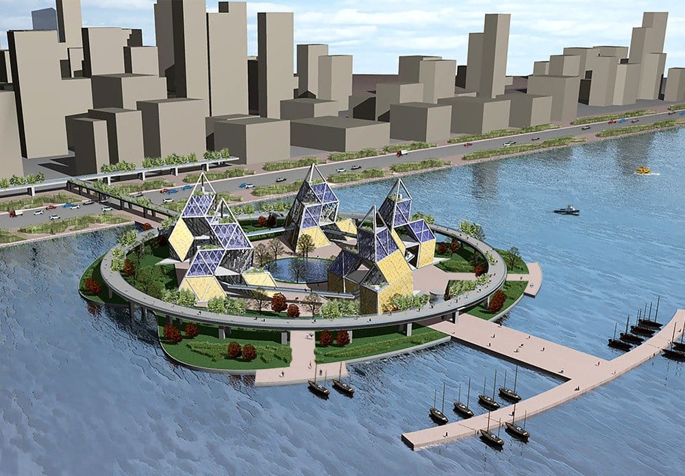 Across from Hudson Yards, architect proposes 9-acre floating island as ...