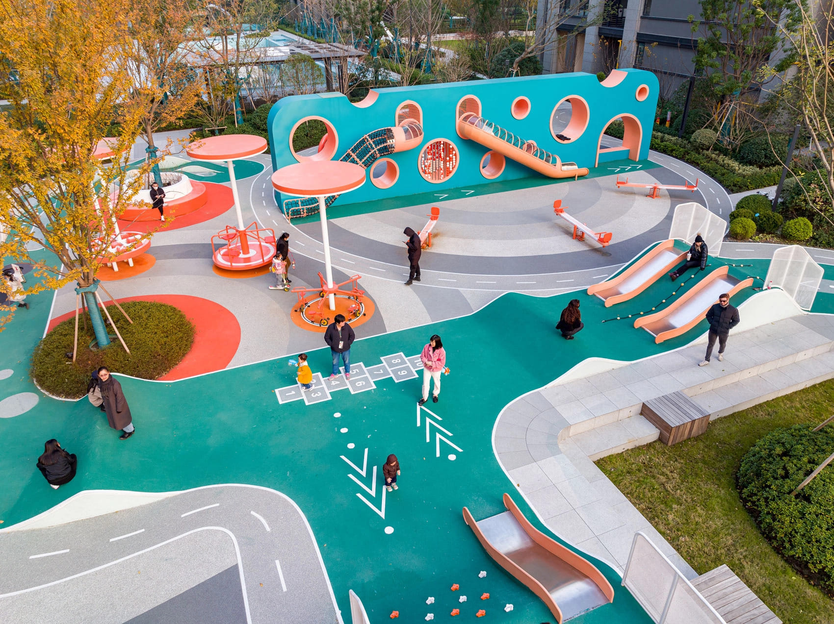 This city playground is designed in the shape of the Chinese character ...