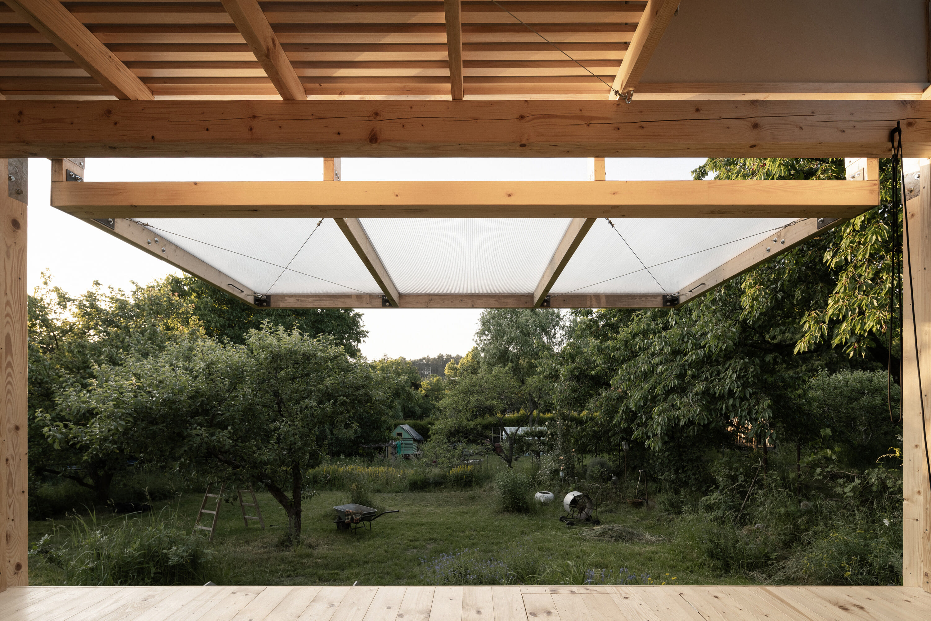 Inside a Prague pavilion with a folding timber facade by BYRÓ ...