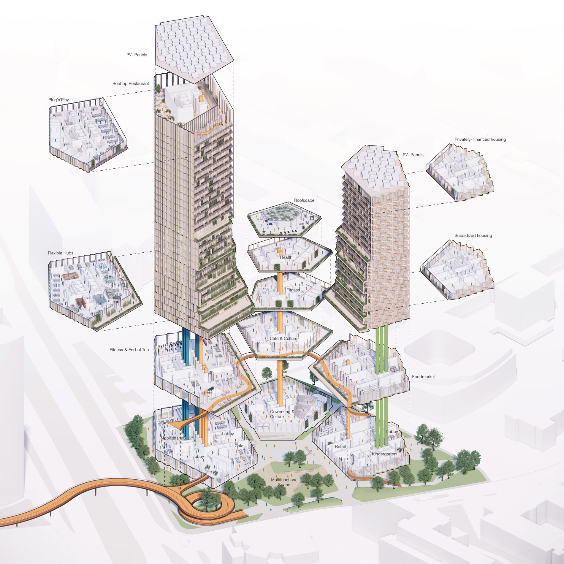 UNStudio wins competition for slender mixed-use towers in Düsseldorf