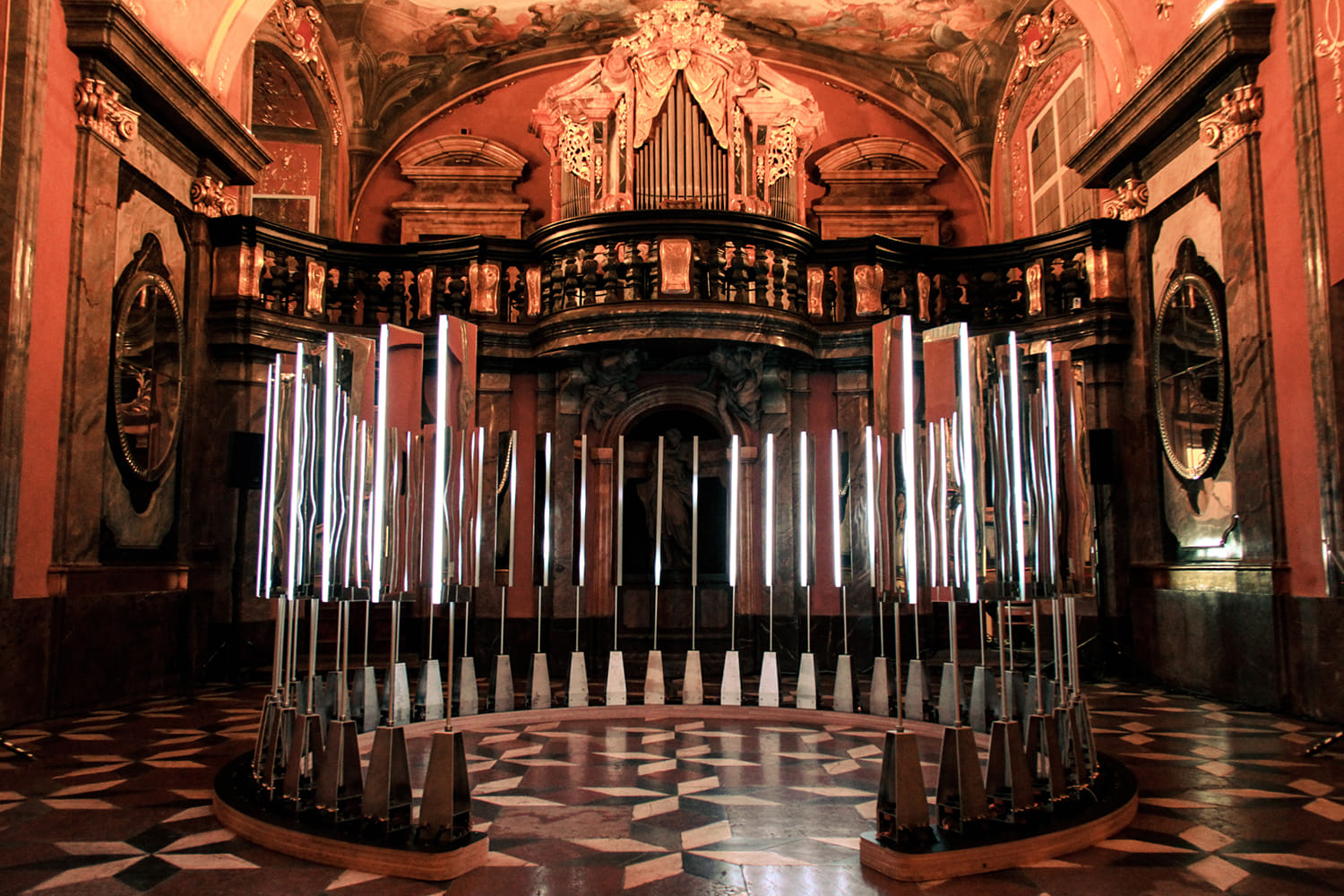 Looking back at SOFTlab's interactive “Iris” inside the Mirror Chapel in Prague | News | Archinect