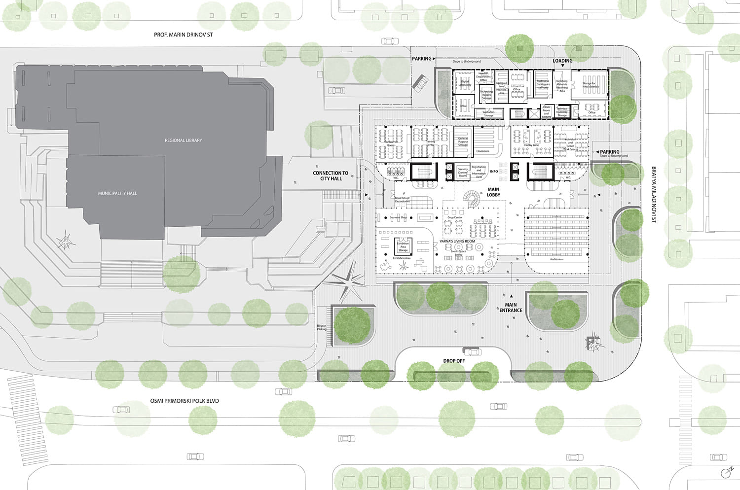 More details behind the 3rd-prize Varna Library design by spatial practice