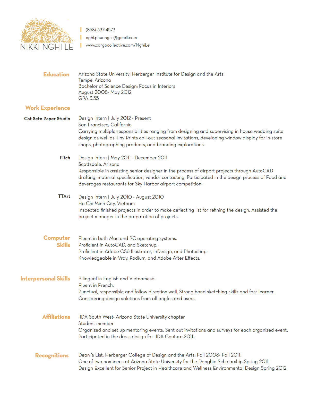 Resume | Nikki Nghi Le | Archinect