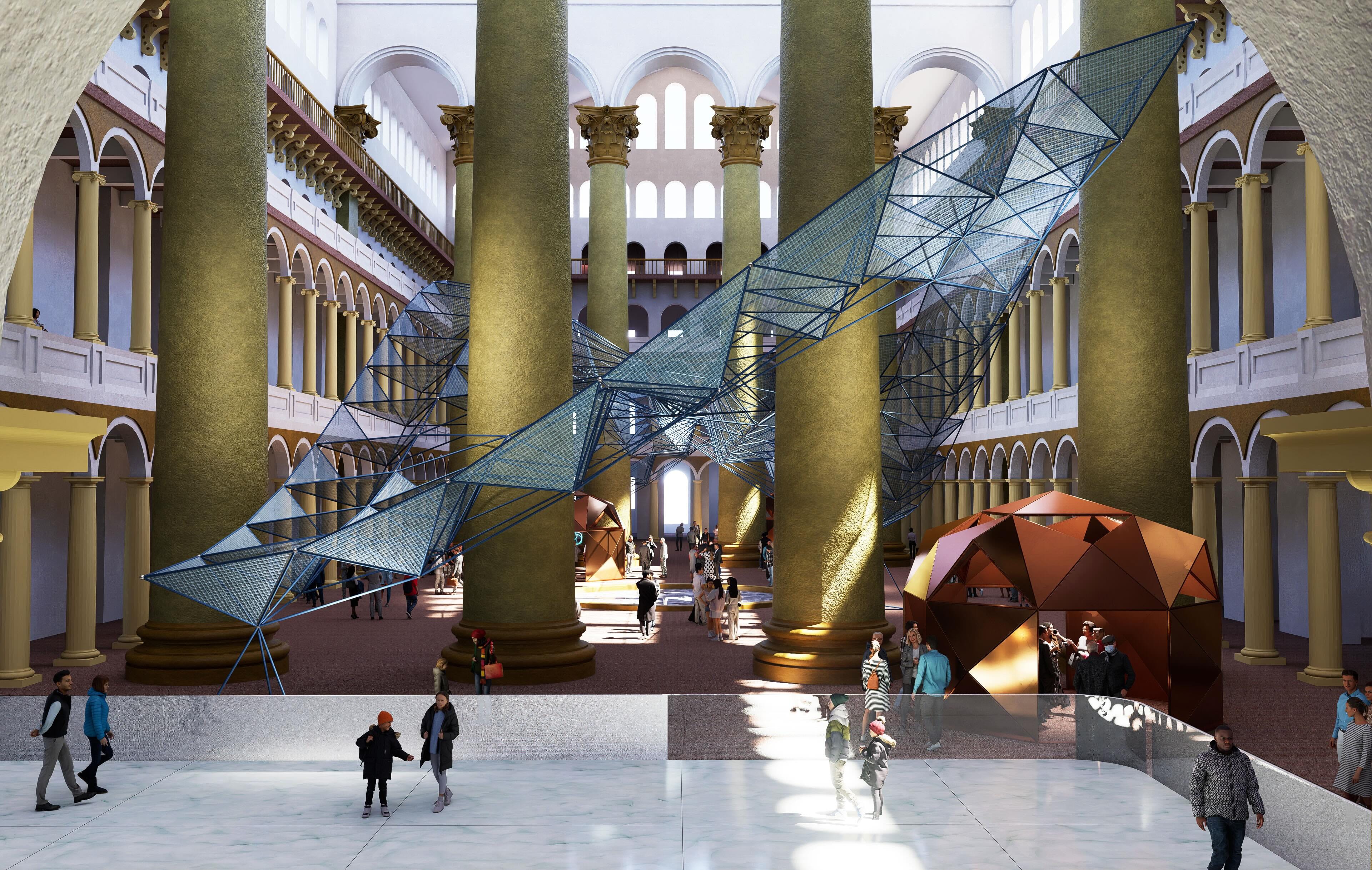 Architecture students build soaring spaceframe within National Building ...